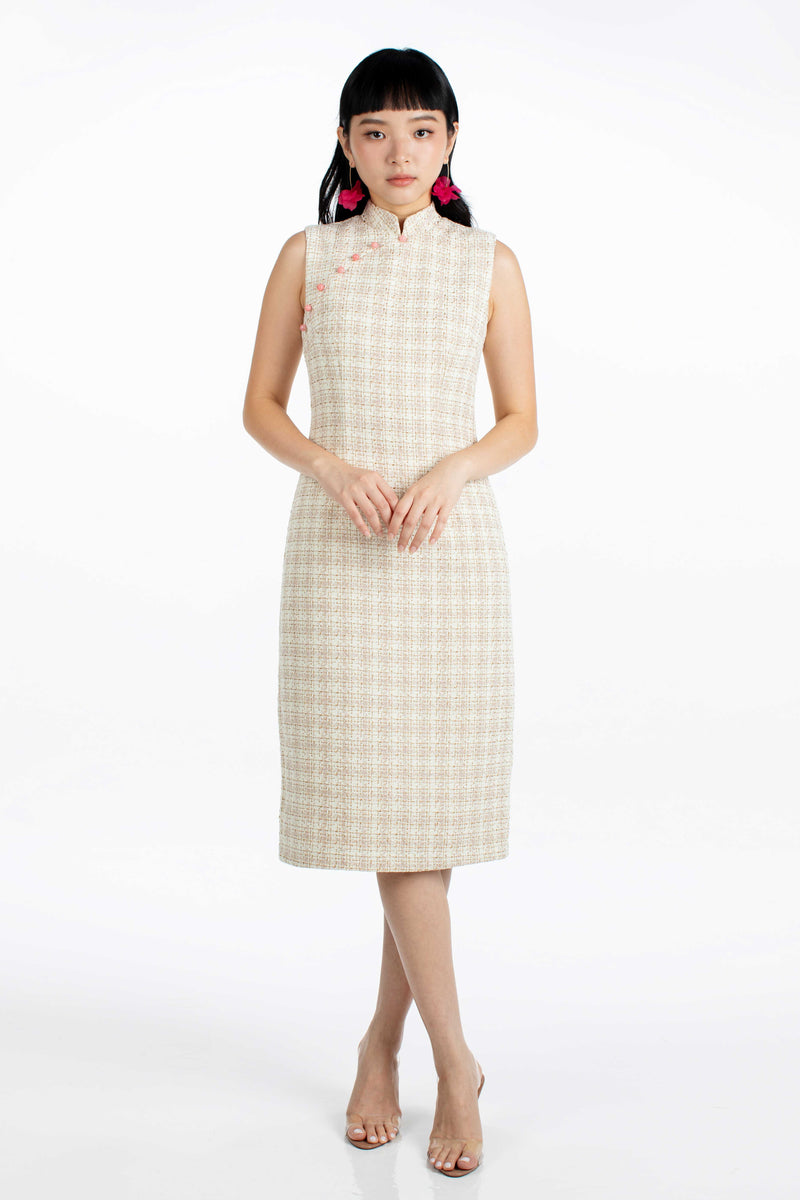 Rachel Cheongsam - Gold Tweed – Dotted Line